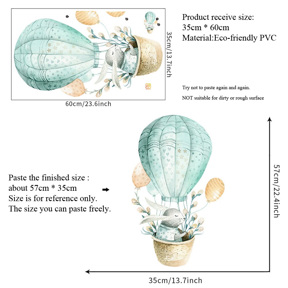 Cartoon Bunny Air Balloon Wall Sticker Kids Child ... – Vicedeal