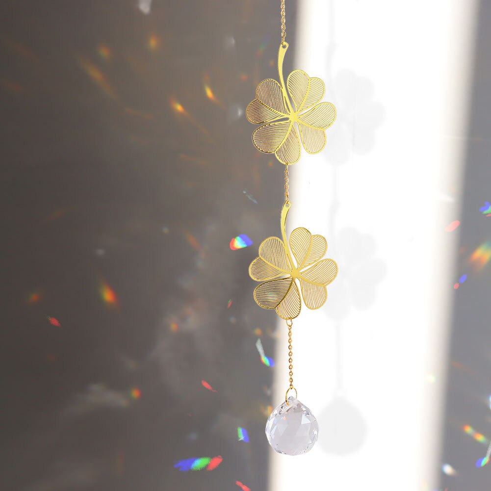 Lotus Ginkgo Crystal Wind Chime Four Leaves Pendan... – Vicedeal