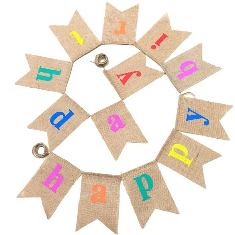 Rustic Burlap Happy Birthday Banner Hessian Buntin... – Vicedeal
