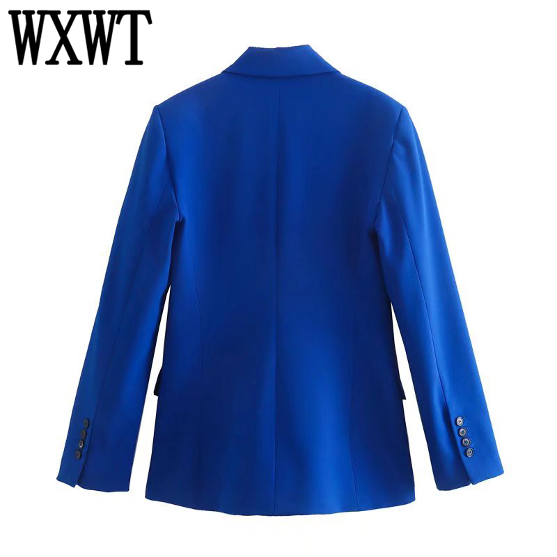 WXWT Women Blue Double Breasted Blazers Notched Co... – Grandado