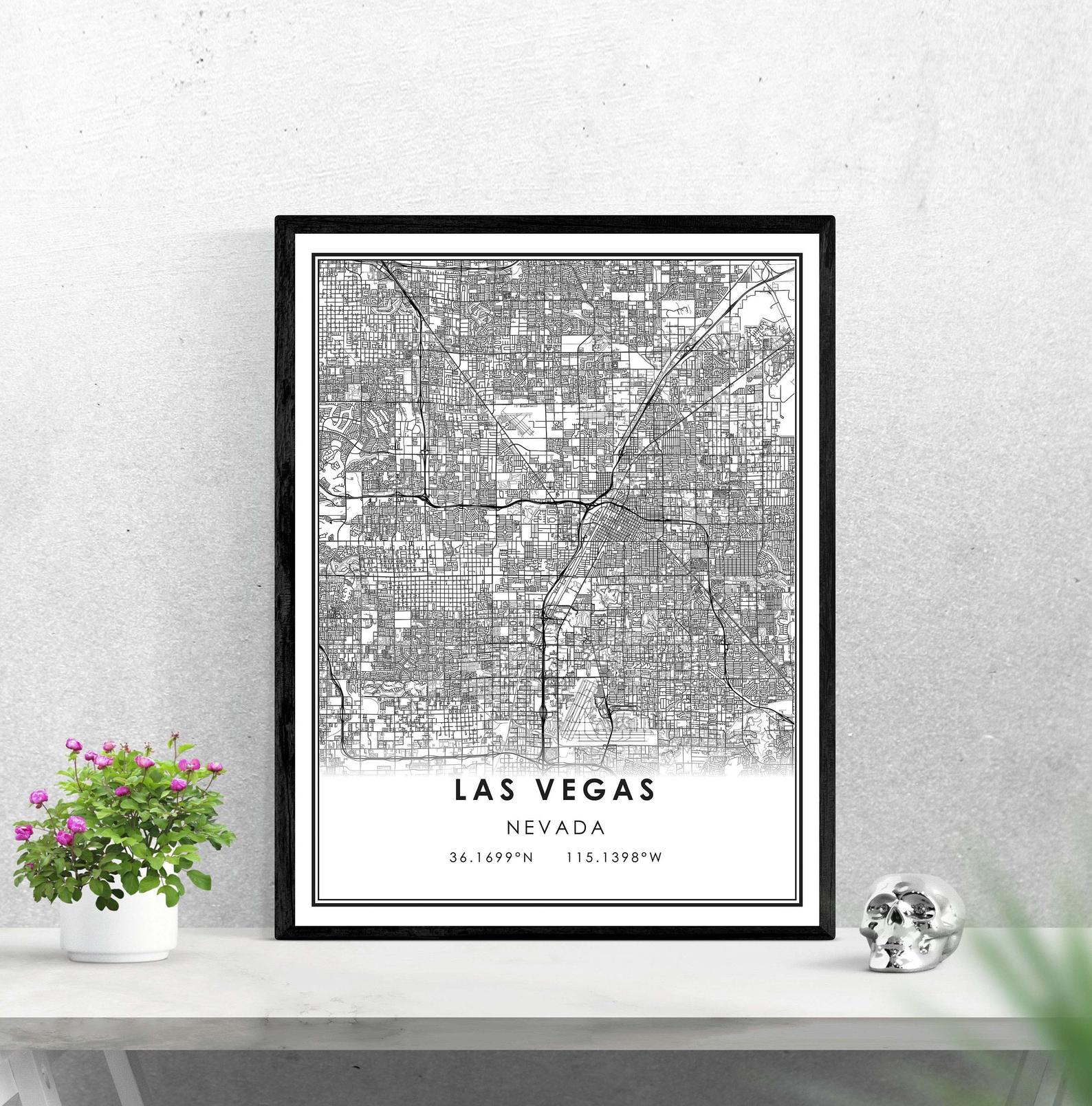 Las Vegas map print poster canvas | Las Vegas city... – Vicedeal