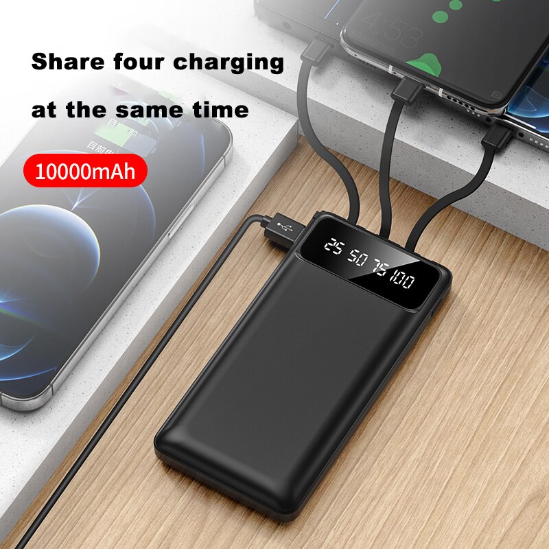 10000Mah Power Bank Met 4 Kabels Met Stand Led Pow... – Vicedeal