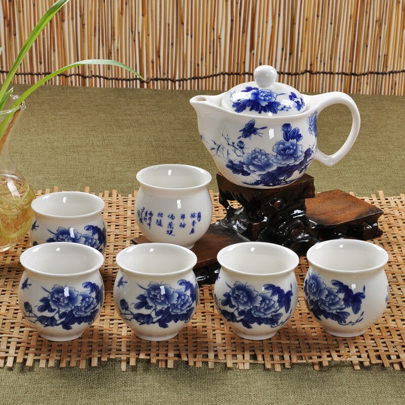 Jingdezhen 7Pcs Tea Set Blue and White Porcelain D... – Vicedeal
