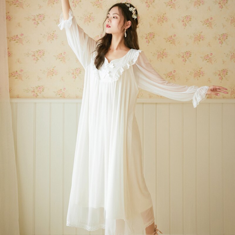 Victorian Night Dress Women Fairy Sleep Gown White... – Grandado