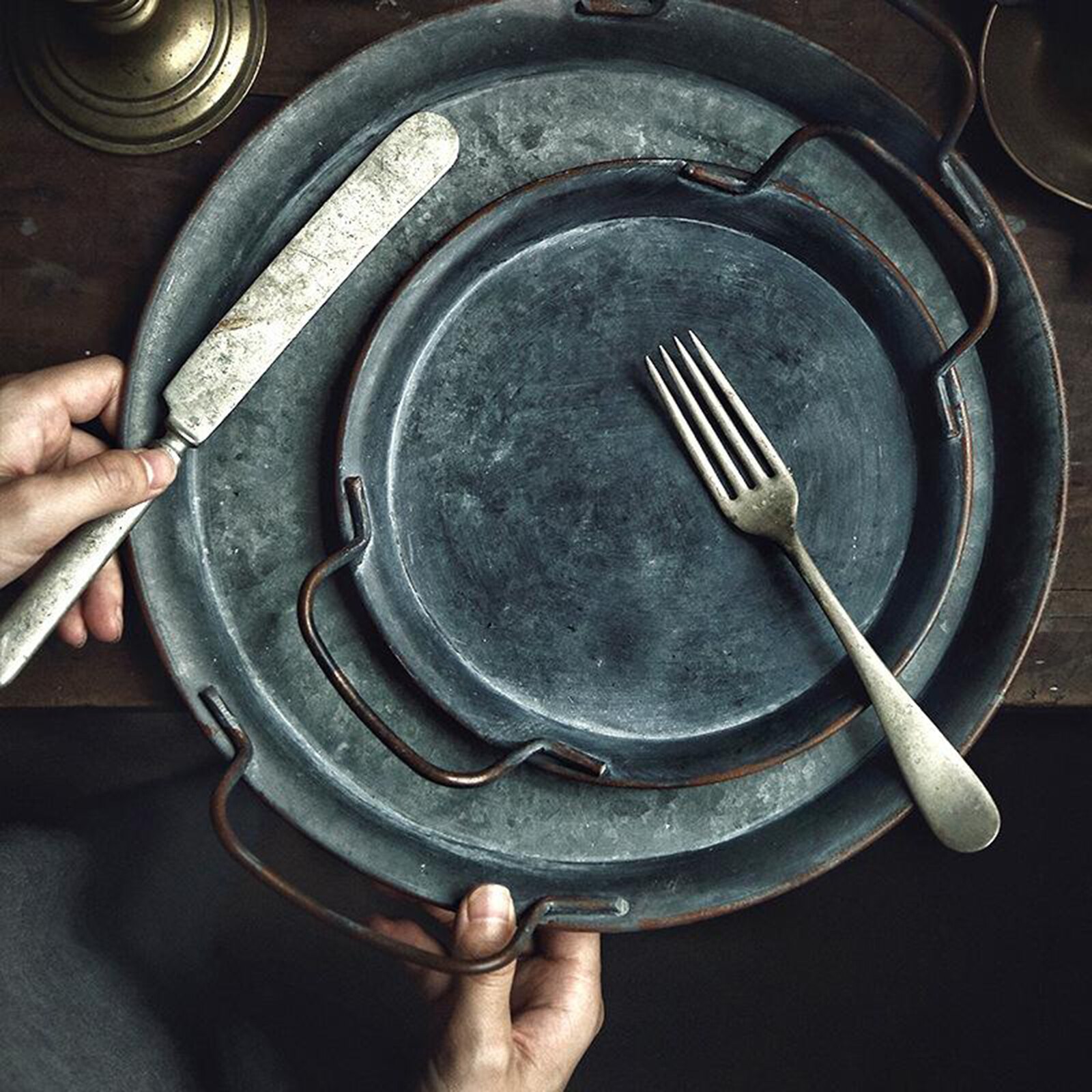 Plato de Metal Retro europeo con asas, vajilla de ... – Grandado