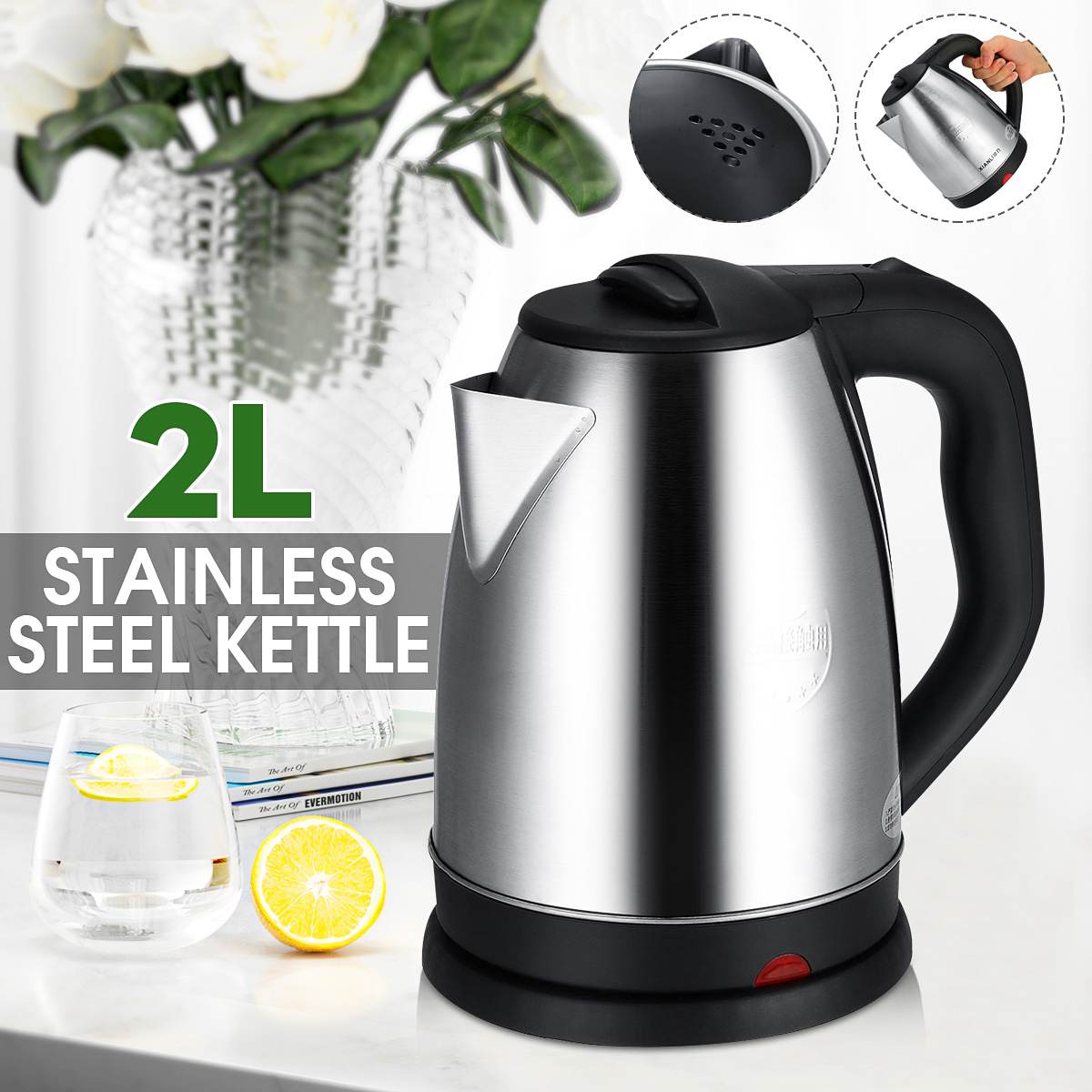 2L Electric Kettle Stainless Steel Portable 2000W ... – Grandado