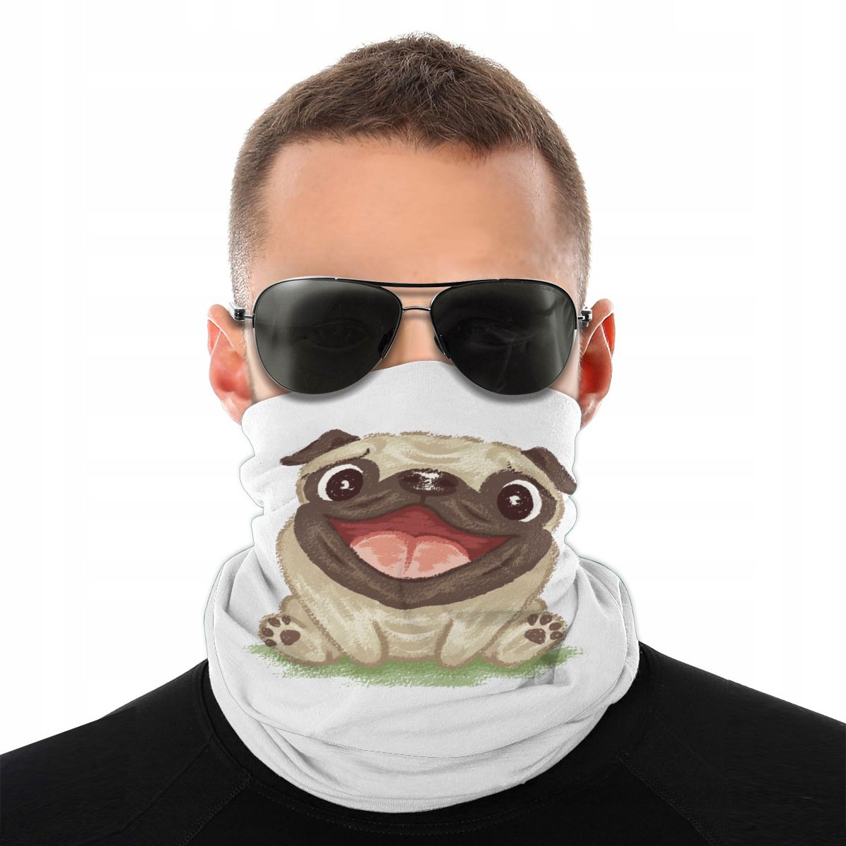 Happy Pug Dog Magic Scarf Half Face Mask Men Women... – Grandado