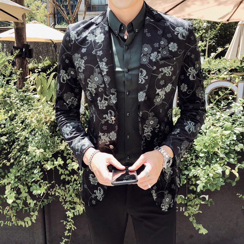 2021Male Suits Blazer Printed Men Slim Jacket Vint... – Grandado