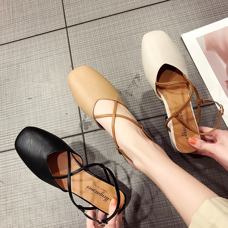 summer thick med-high heel close square toe sandal... – Vicedeal