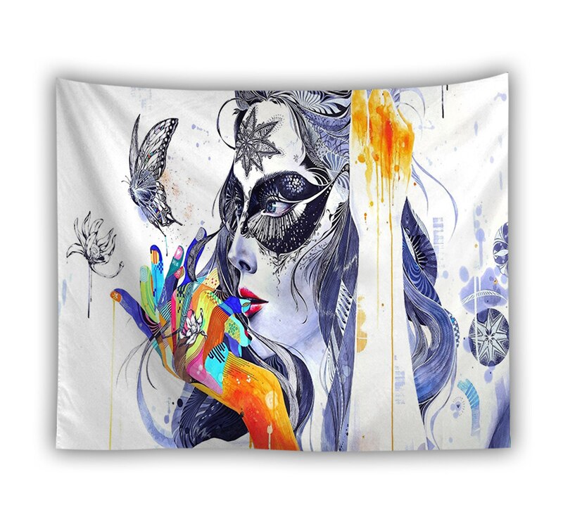 Girl Portrait Tapestry Wall Hanging Aesthetic Trip... – Grandado