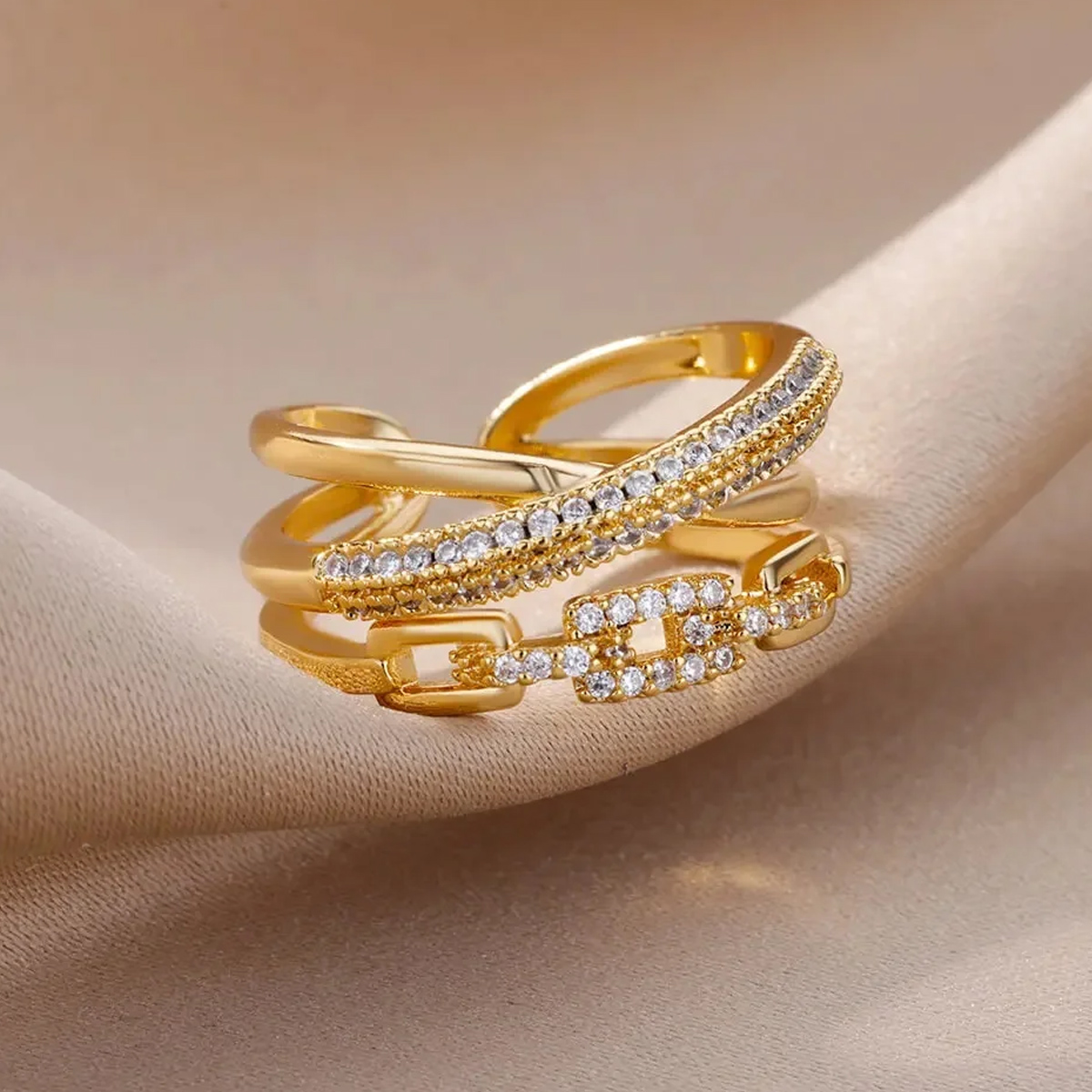 Gold Color Twist Chain Open Rings For Women Geomet... – Grandado