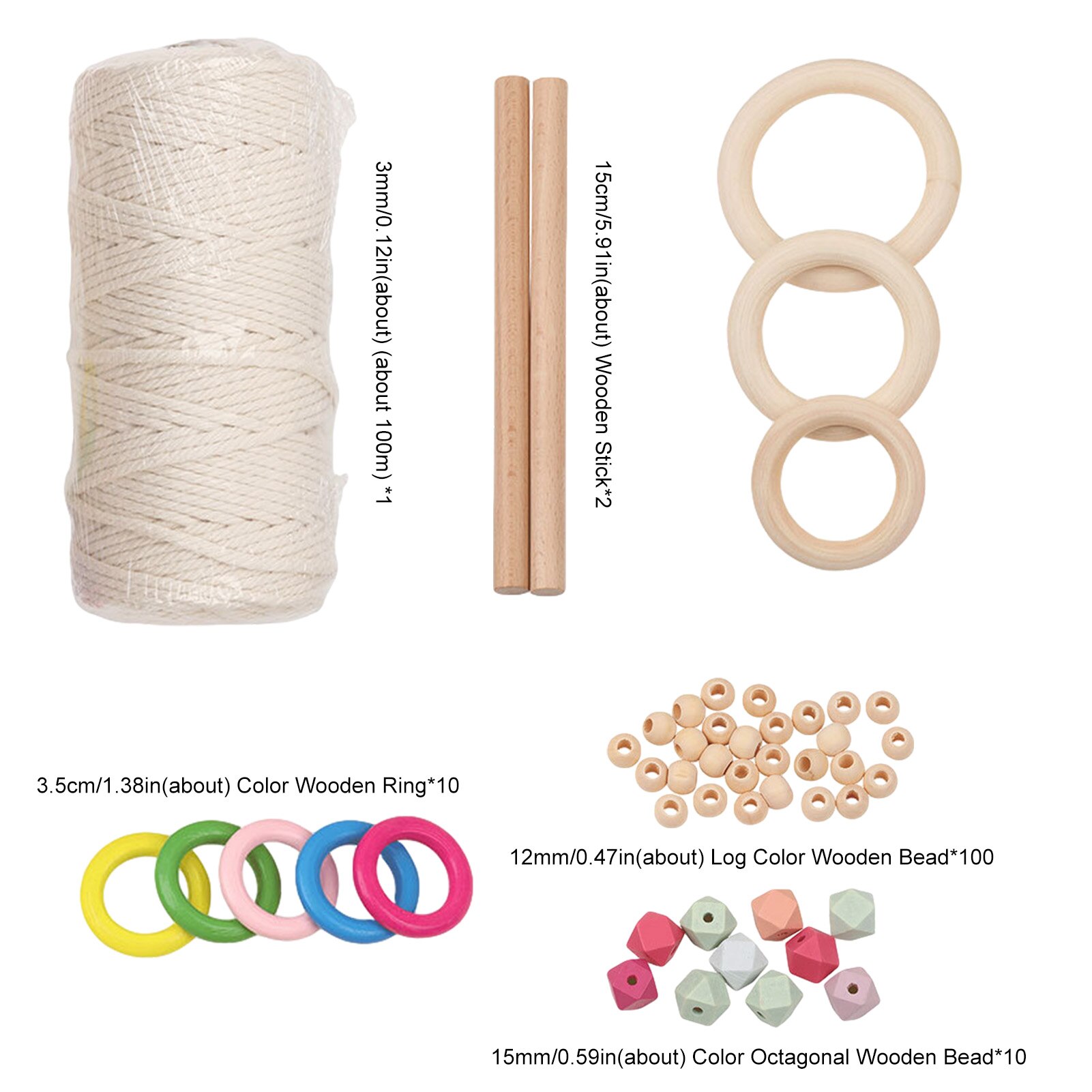 DIY Macrame Cord Natural Cotton Rope with Wood Rin... – Grandado