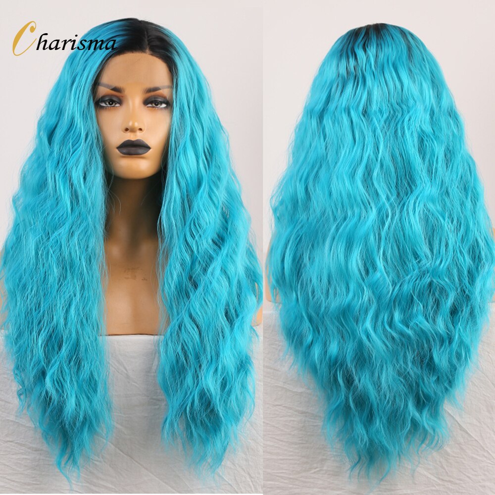 Perruque Lace Front Wig ondulée bleue pour femmes ... – Grandado