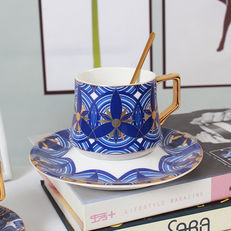 Blue Bone China Golden European British Coffee Cup... – Grandado