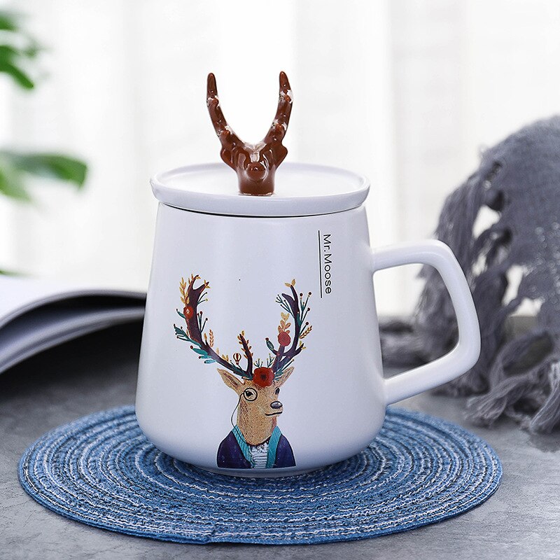 450ml Nordic style INS antler ceramic mug with lid... – Vicedeal