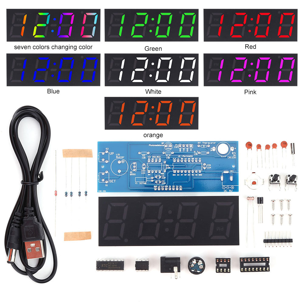 Colorful DIY Digital Clock Kit Display Date Week T... – Grandado
