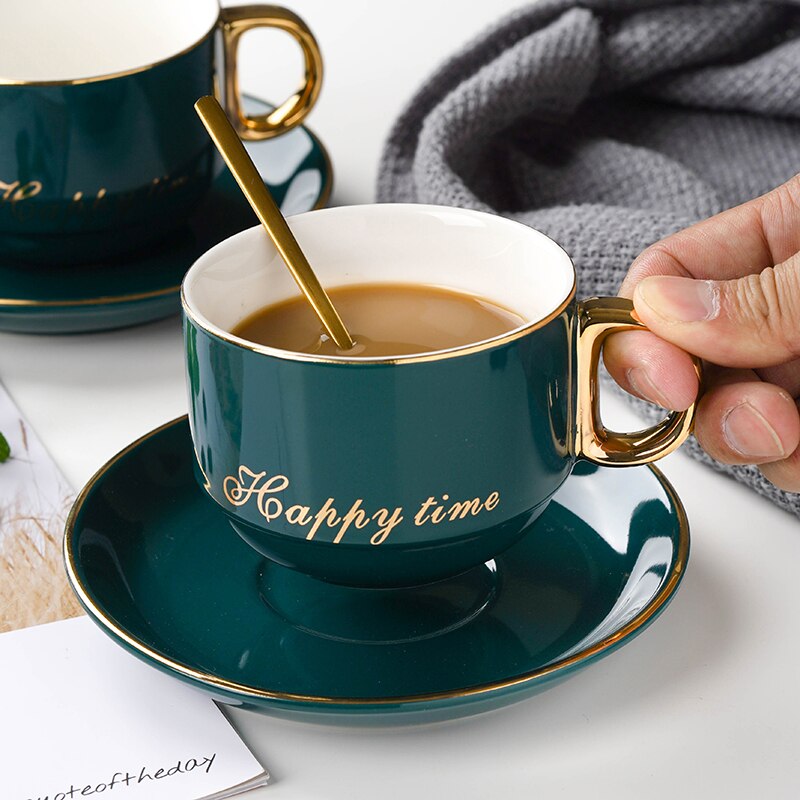 Simple Ceramic Cup Coffee Modern Gold Rim Light Lu... – Grandado