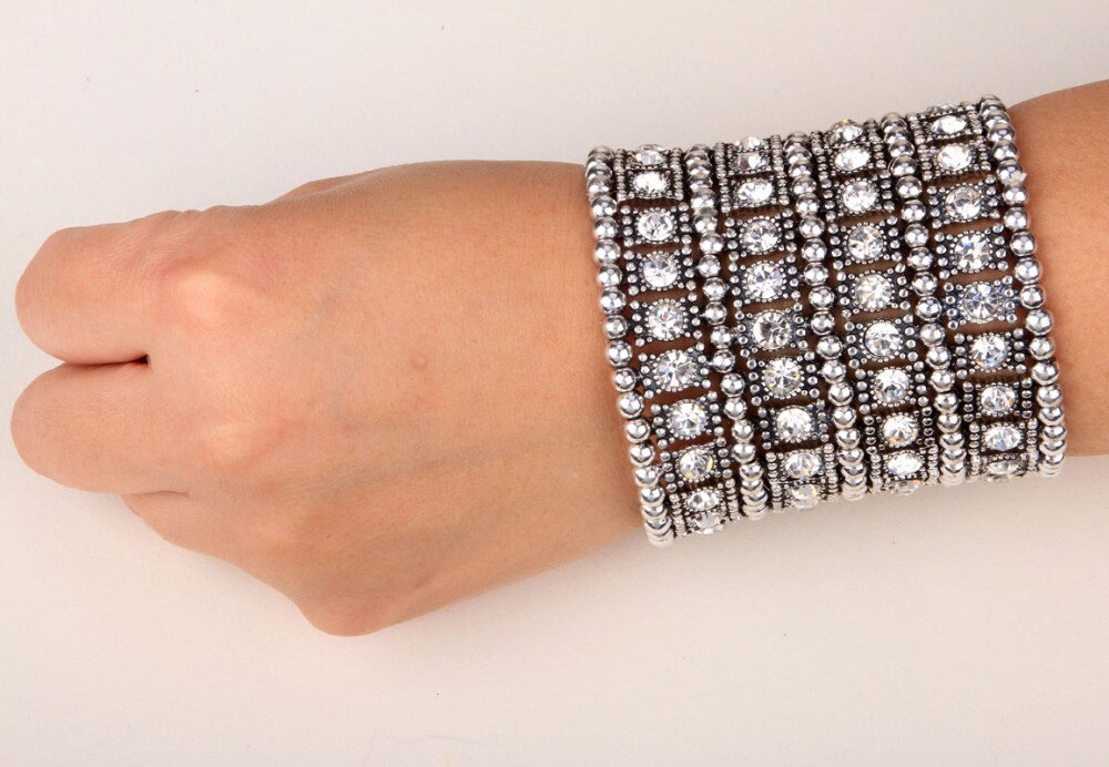 Multilayer stretch cuff bracelet women crystal wed... – Grandado