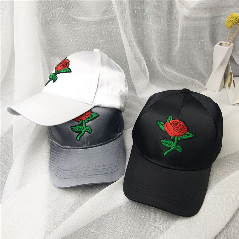 Unisex Rose Embroidery Adjustable Baseball Cap Wom... – Vicedeal