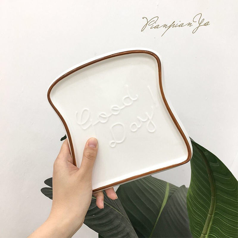 Simple and Cute Toast Bread Shape Ceramic Plate Br... – Grandado