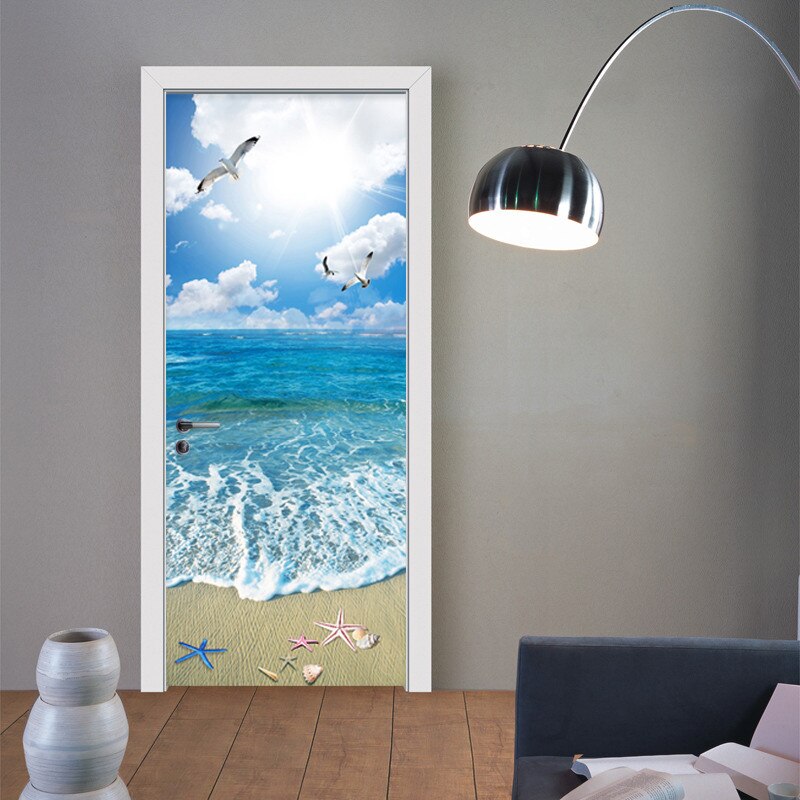 Door Sticker 3D Beach Sea Landscape Wallpaper Livi... – Grandado