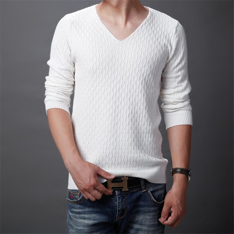 Autumn Winter Sweater Men Solid Casual V-Neck Pull... – Grandado