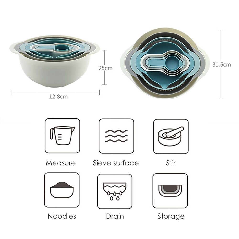 8PCS/Set Mixing Bowls PP Measuring Spoons Drain Ba... – Grandado