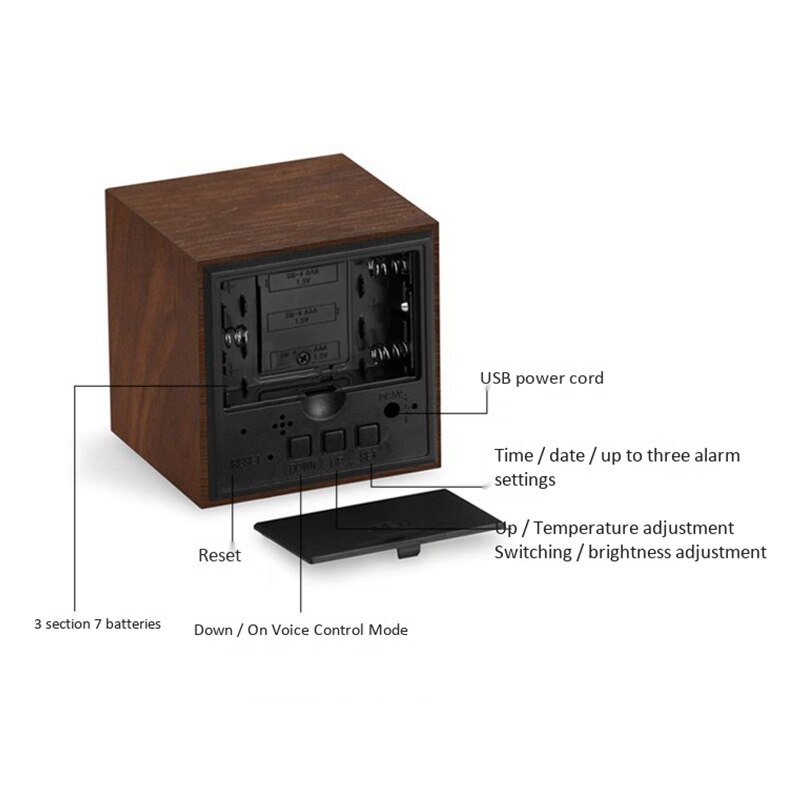 Holz LED Alarm Clock Retro Glow Uhr Desktop Tabell... – Vicedeal