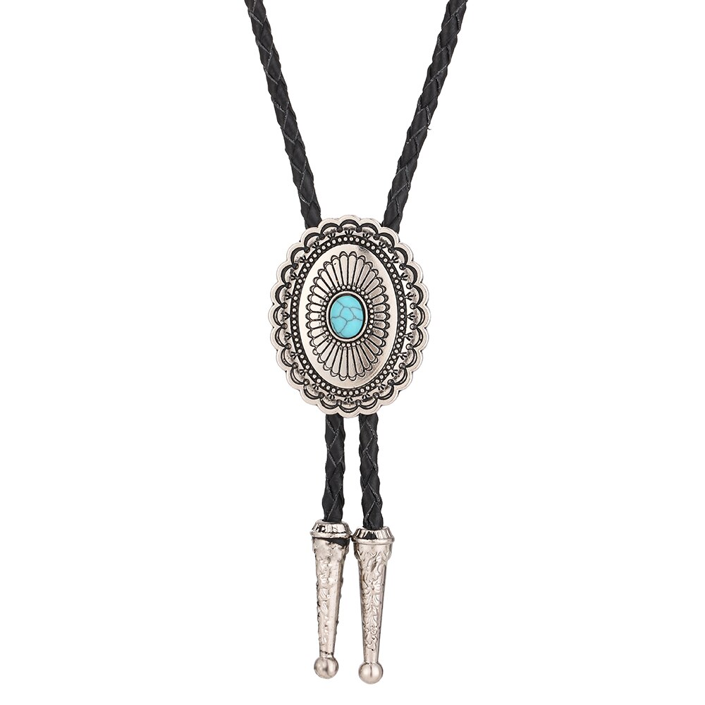 Western Cowboy Bolo Tie Retro pattern Natural turq... – Grandado