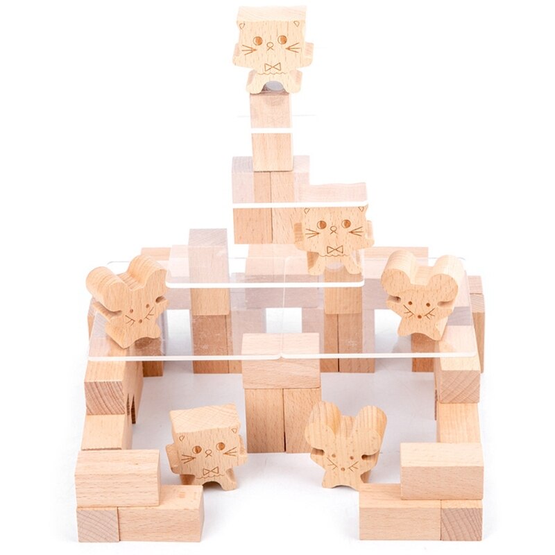 Wooden Cat and Mouse Game Toy Sensory Stacking Blo... – Grandado