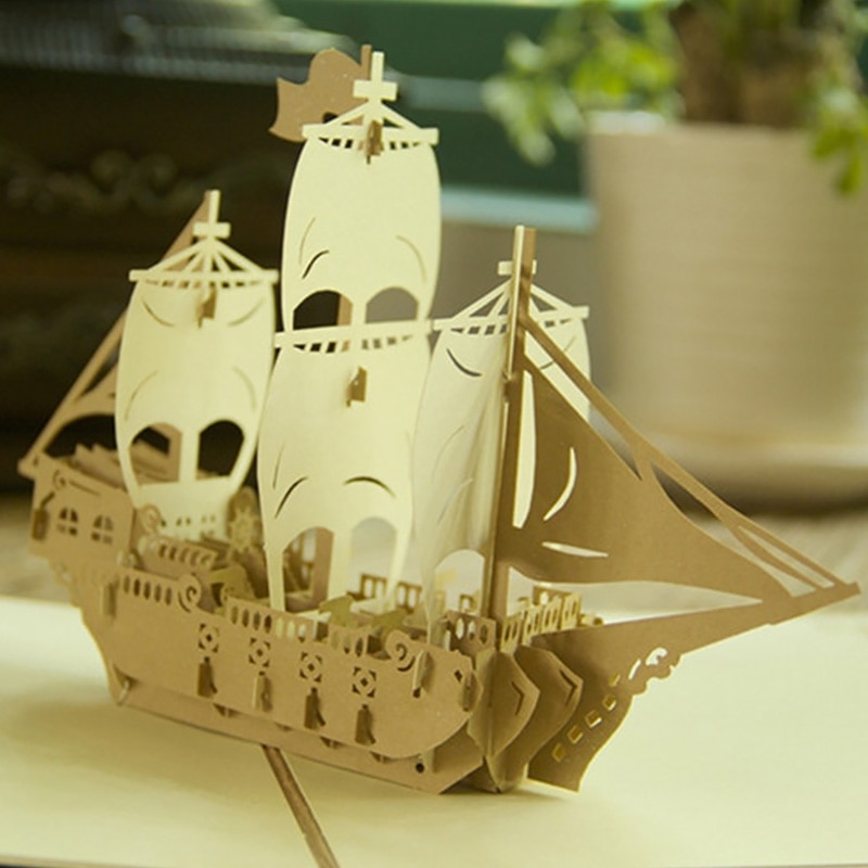 Cute 3D Carving Sailing Boat Thank You Greeting Ca... – Grandado