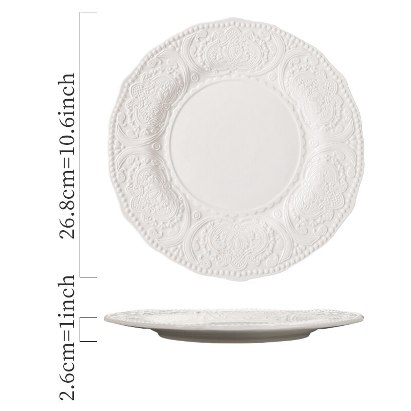 White Relief Ceramic Plate French Retro Lace Weste... – Grandado