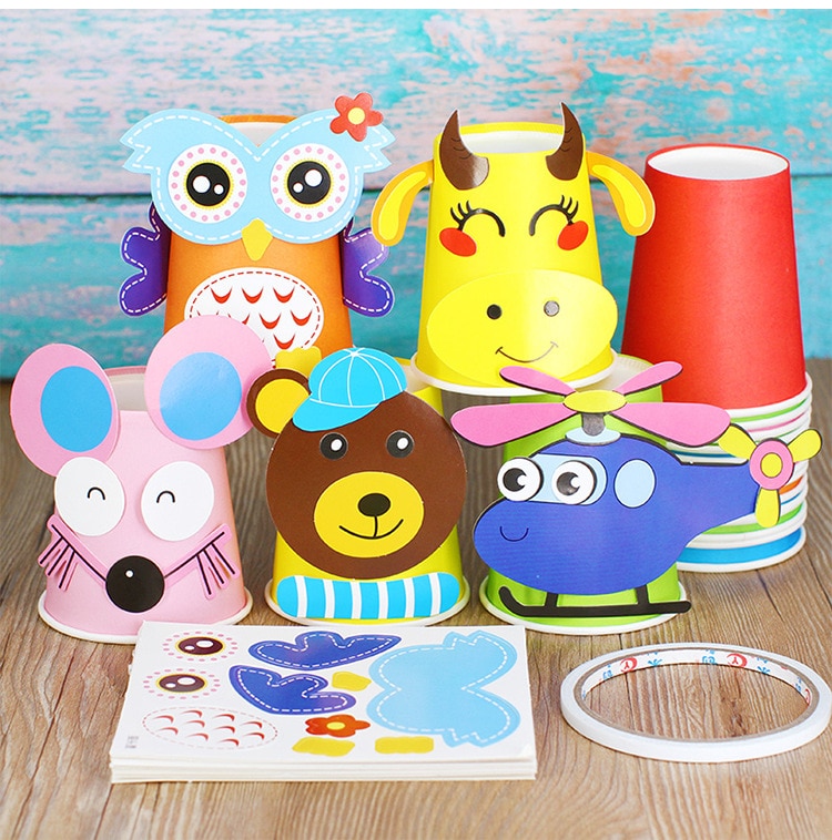 12pcs Children 3D DIY handmade paper cups sticker ... – Grandado