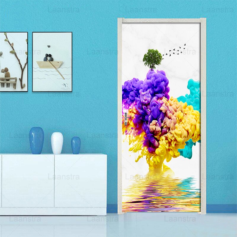 Removable 3D Door Stickers Abstract Colored Smoke ... – Grandado