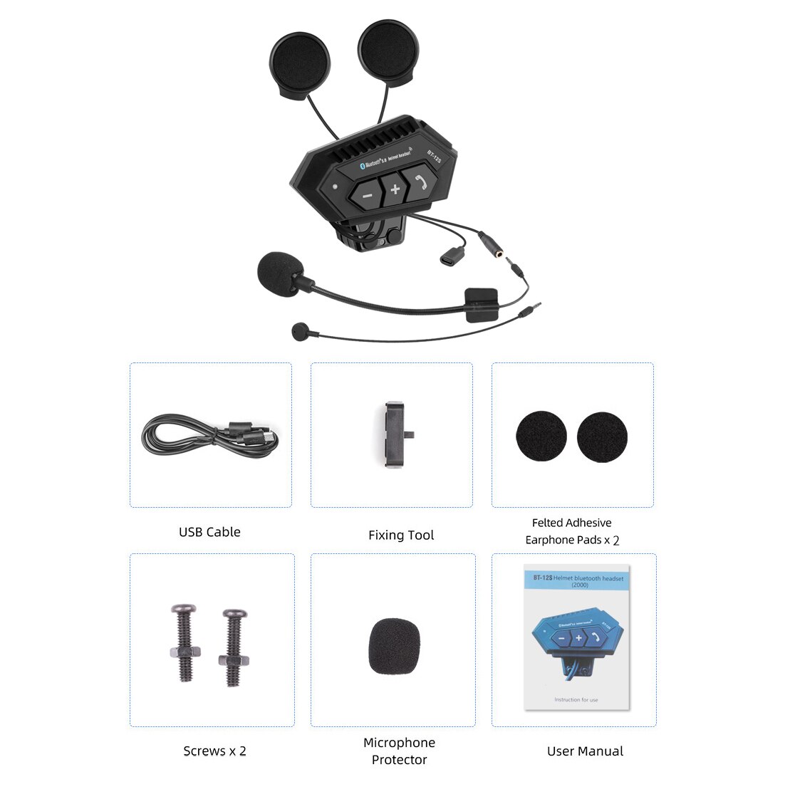 BT-12S Helm Motorfiets Headset Bluetooth Oortelefo... – Vicedeal