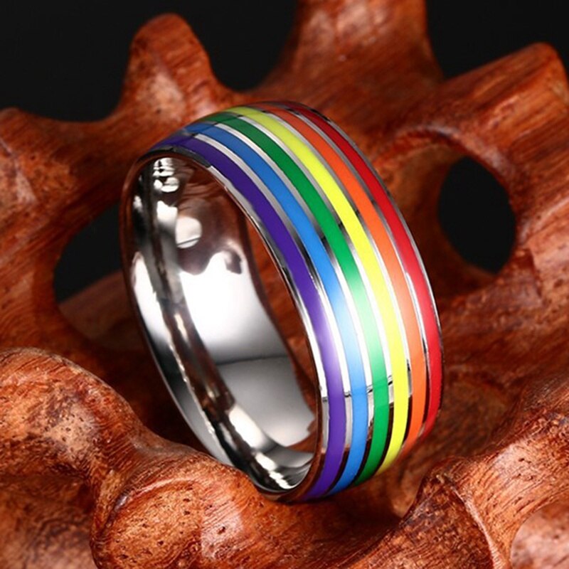 Rainbow LGBT Pride Ring For Lesbian Gay Wedding En... – Vicedeal