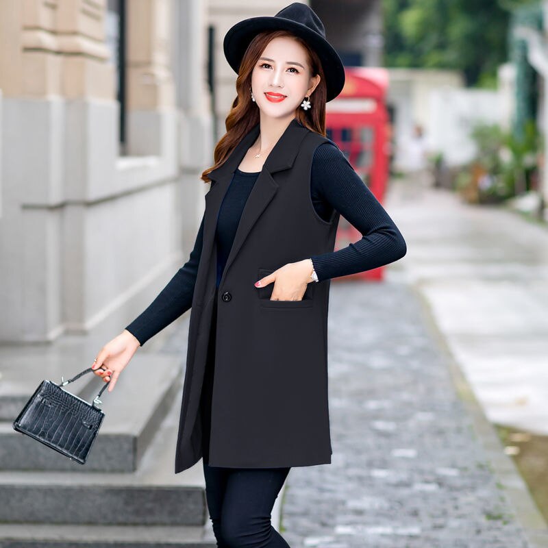 Gilet Col Rabattu Poches Mode KIHOUT Long Gilet Pour Femmes Automne ...