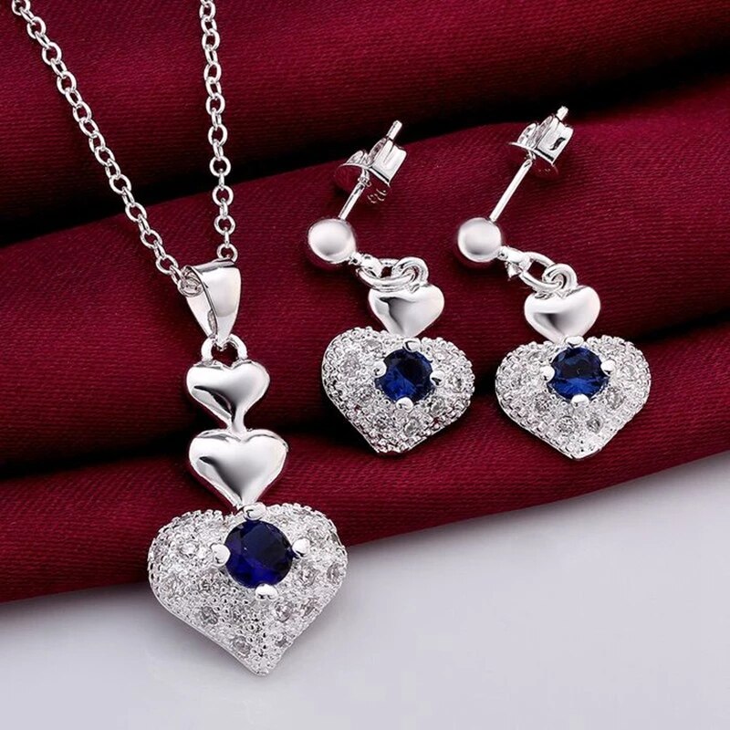 Noble Blue Crystal Heart 925 Sterling Zilveren Han... – Vicedeal