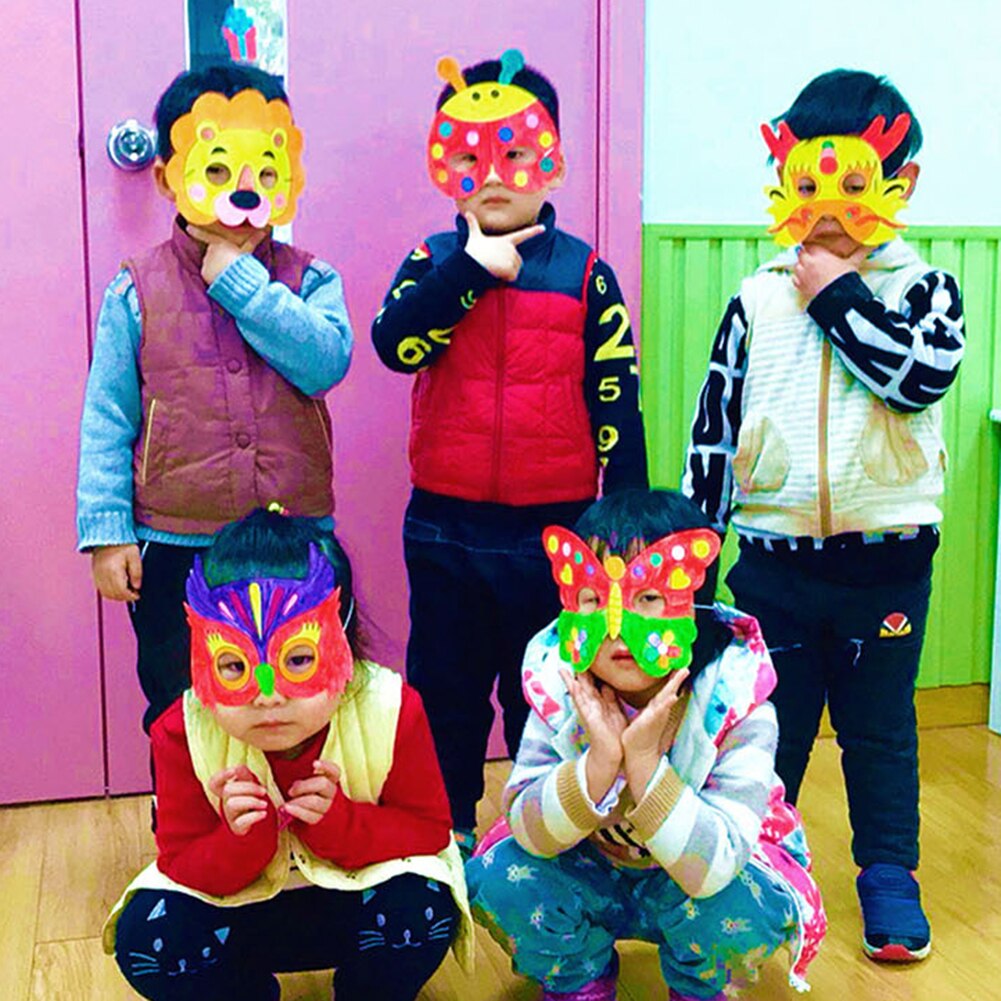 Kids DIY Color Cartoon Animal Painting Mask Kinder... – Vicedeal