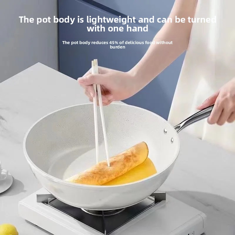 Pebble Enamel Non-Stick Flat Bottom Wok Pan Home U... – Grandado