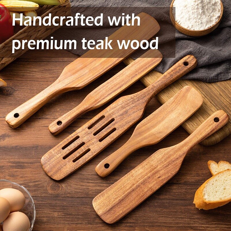 5Pcs Wooden Spatula Set Wood Spoons for Cooking, S... – Vicedeal