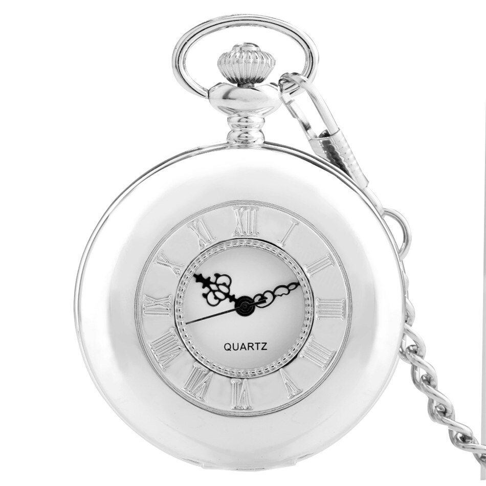 Smooth Silver Roman Numerals Half Hunter Quartz Po... – Grandado