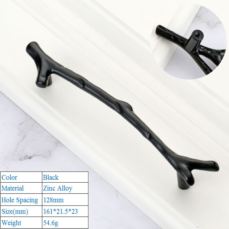 Zinc Alloy Branch Door Handle Simple Black Ancient... – Grandado