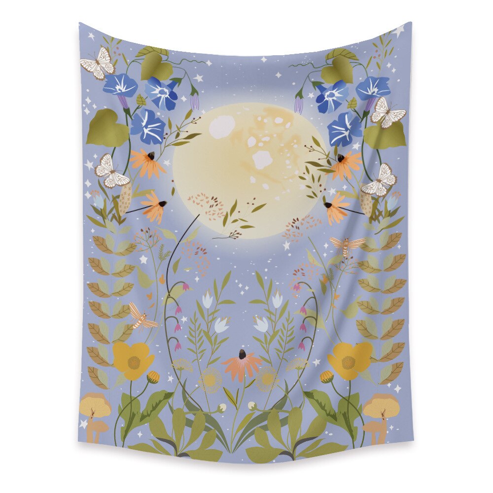 Cilected Moon Phase Flower Tapestry Bedroom Wall T... – Grandado