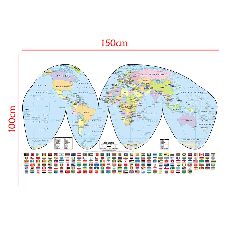 150x100cm The World Goode Projection Map With Nati... – Grandado