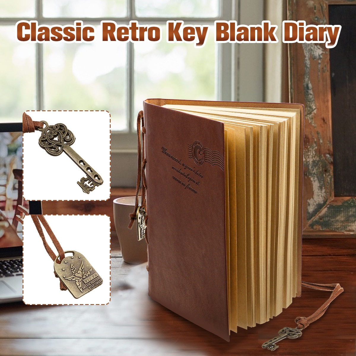 Vintage Leather Bound Blank Pages Notebook Note Jo... – Grandado