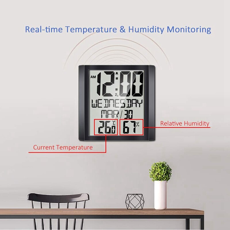 Digital Wall Clock with Temperature & Humidity... – Grandado