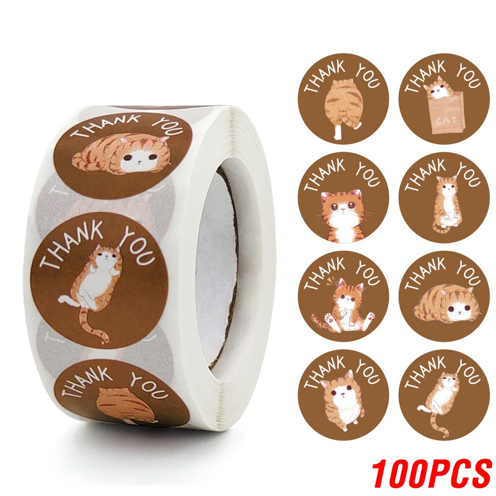 100-500Pcs Kawaii Kat Dank U Stickers Ronde Cartoo... – Vicedeal
