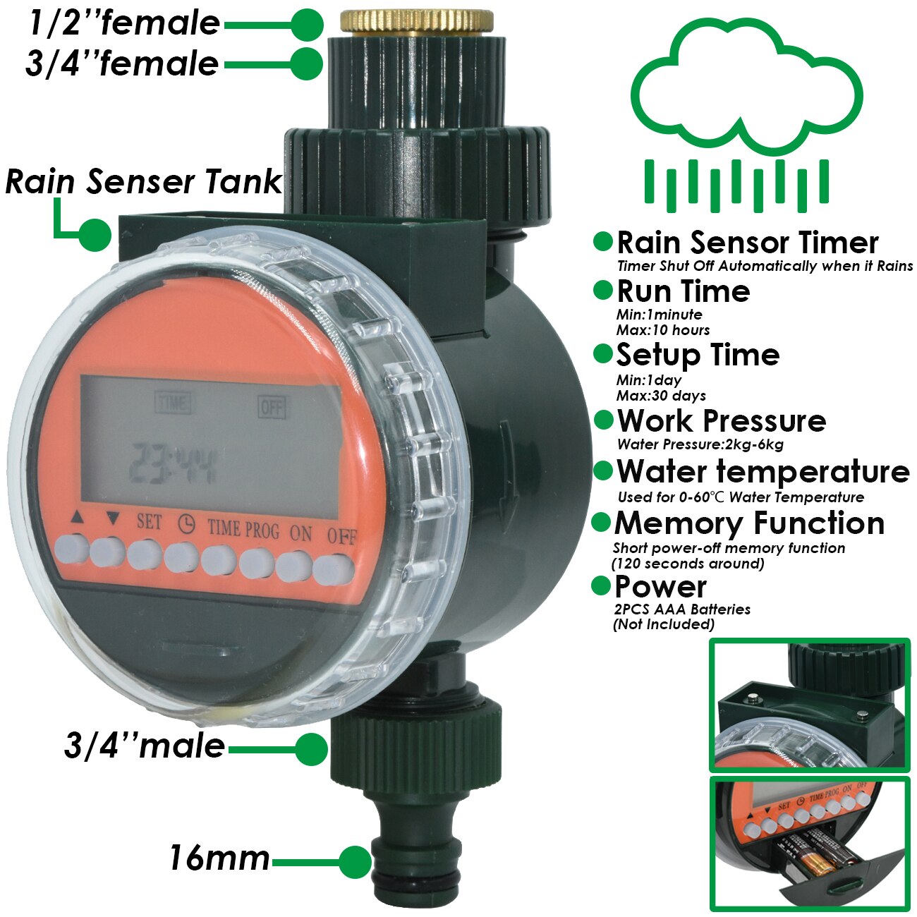 1pcs Watering Timer Rain Sensor Solar LCD Double D... – Vicedeal