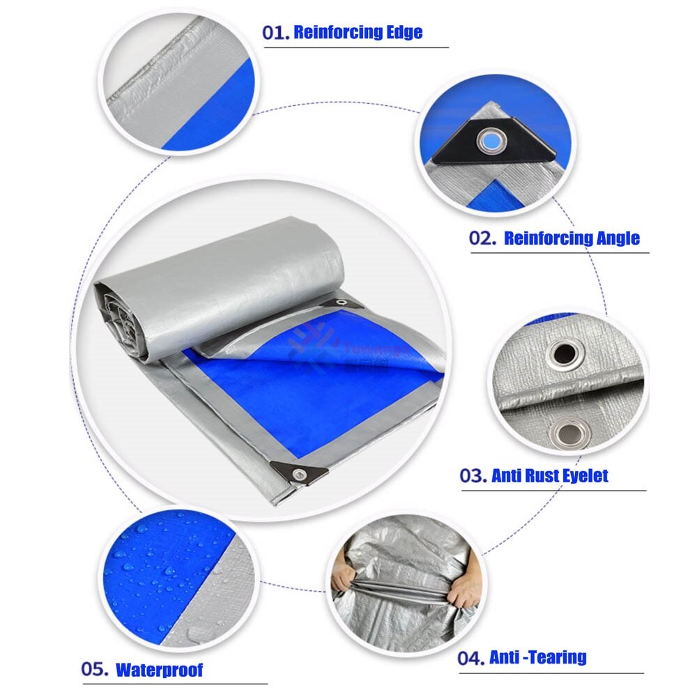 Tewango Silver +Blue Coated Water Resistant Tarp H... – Grandado